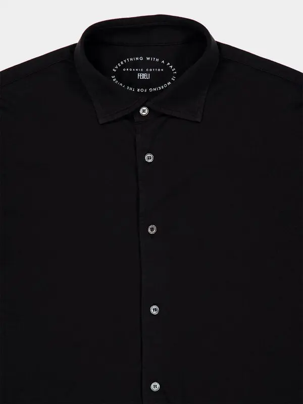 Fedeli Knitted Cotton Long Sleeve Shirt - Black