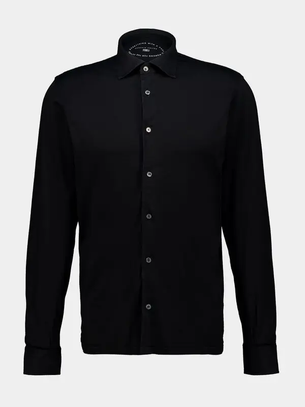 Fedeli Knitted Cotton Long Sleeve Shirt - Black