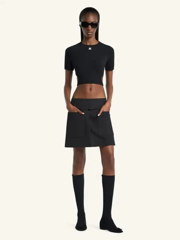 COURREGES Cut-out Ribbon Cropped T-shirt - Black