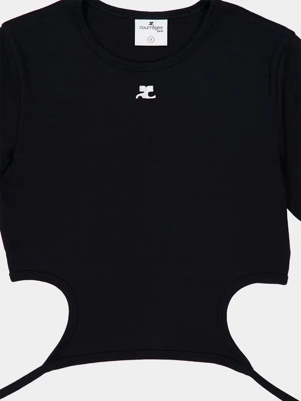 COURREGES Cut-out Ribbon Cropped T-shirt - Black