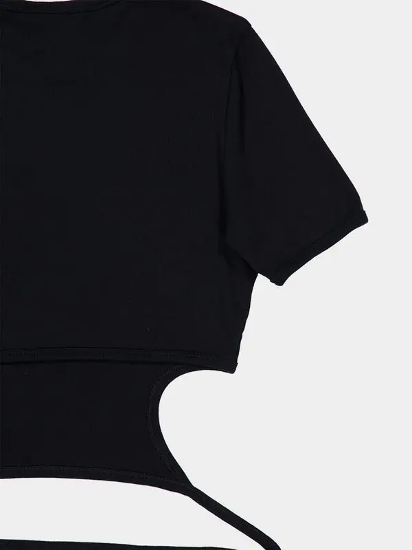 COURREGES Cut-out Ribbon Cropped T-shirt - Black