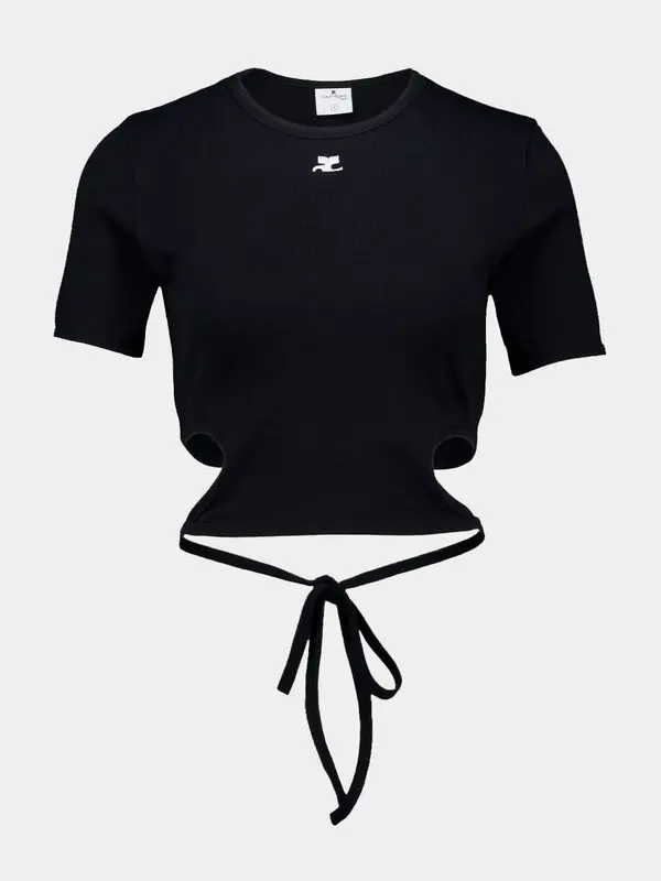 COURREGES Cut-out Ribbon Cropped T-shirt - Black