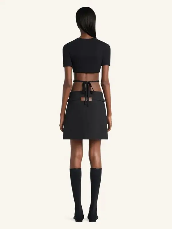 COURREGES Cut-out Ribbon Cropped T-shirt - Black