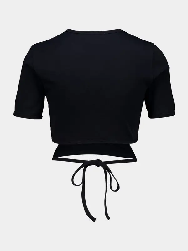COURREGES Cut-out Ribbon Cropped T-shirt - Black
