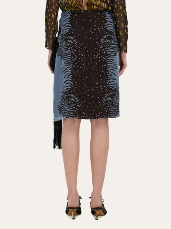 FERRAGAMO Silk Animal Print Skirt - Blue