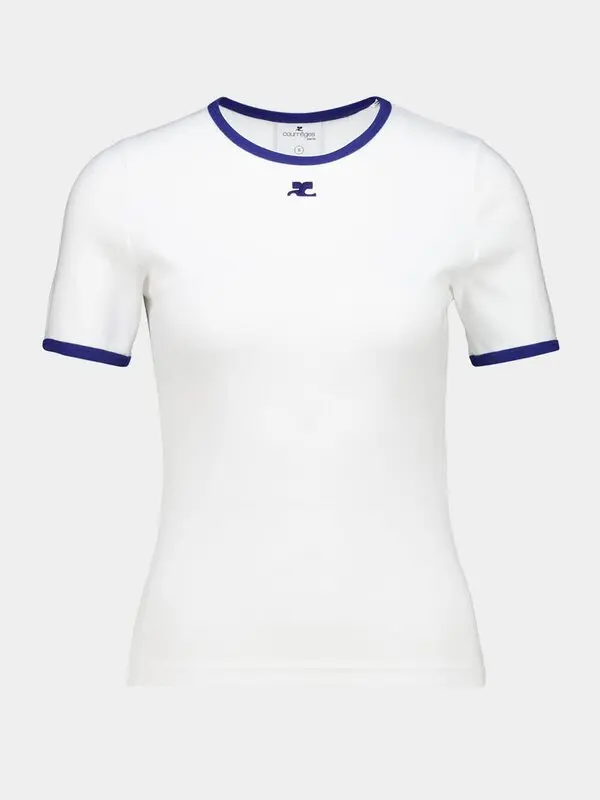 COURREGES Contrast Trim Cotton T-shirt - Blue