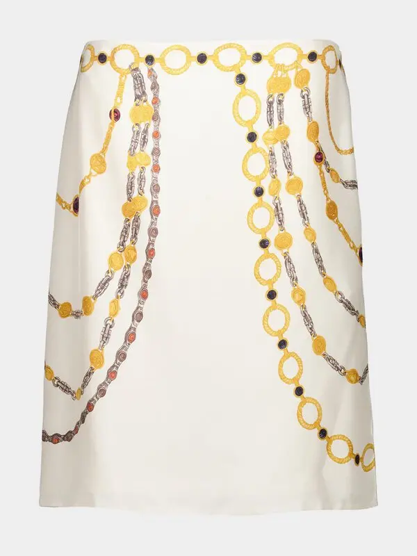 Versace Chain Print Silk Twill Midi Skirt - Multicolour