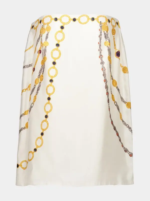 Versace Chain Print Silk Twill Midi Skirt