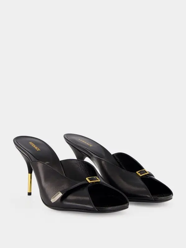 Versace Nyx 80 Leather Mules - Black