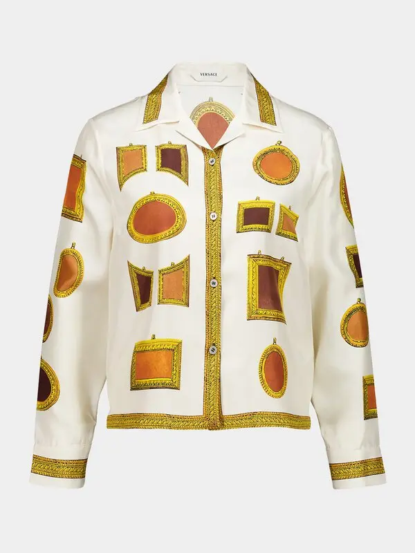 Versace Printed Silk Twill Shirt With Frame Motif - White