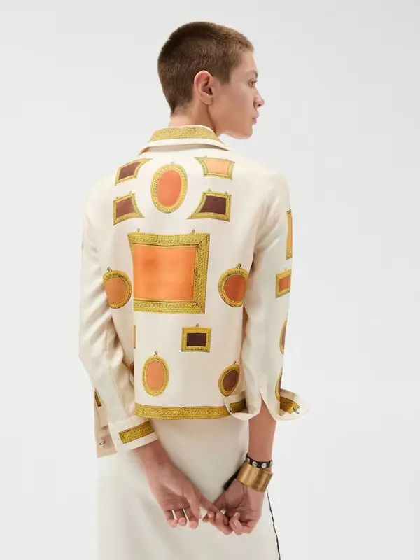 Versace Printed Silk Twill Shirt With Frame Motif - White