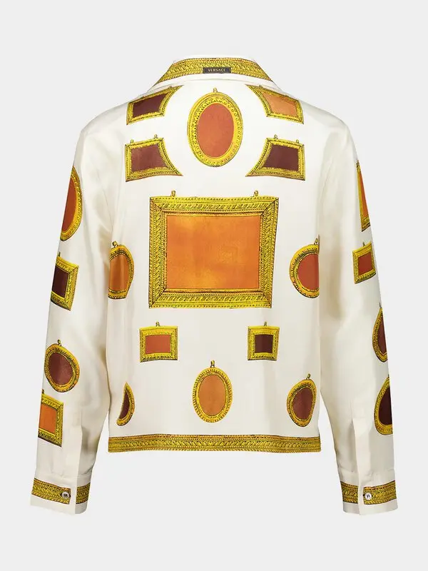 Versace Printed Silk Twill Shirt With Frame Motif - White