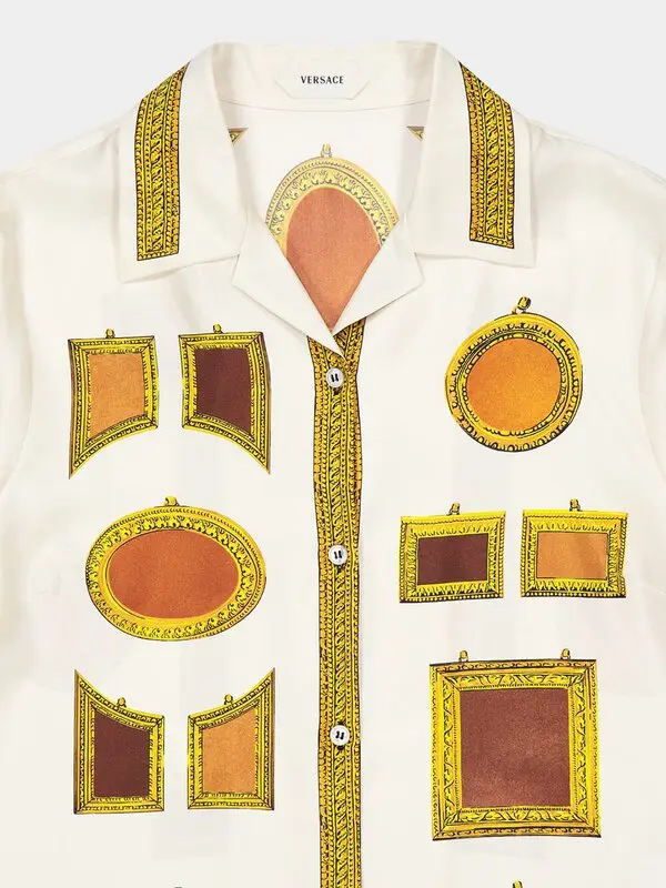 Versace Printed Silk Twill Shirt With Frame Motif - White