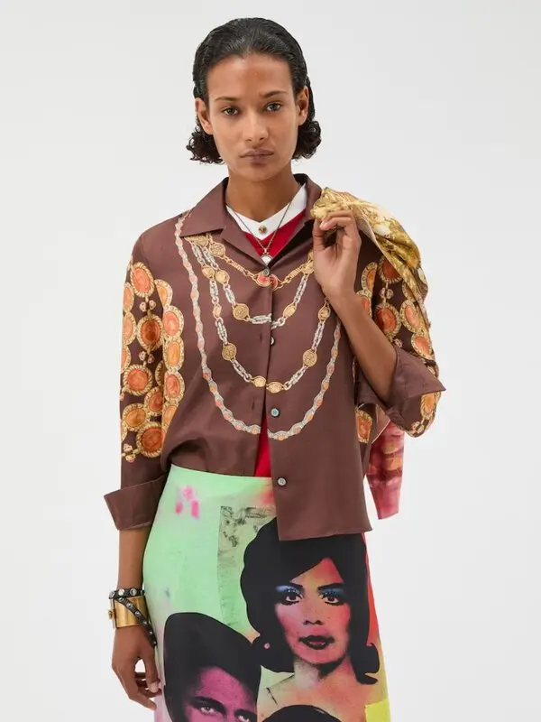 Versace Printed Silk Twill Shirt - Brown