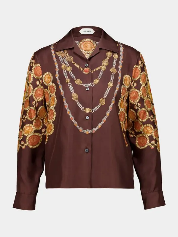 Versace Printed Silk Twill Shirt - Brown