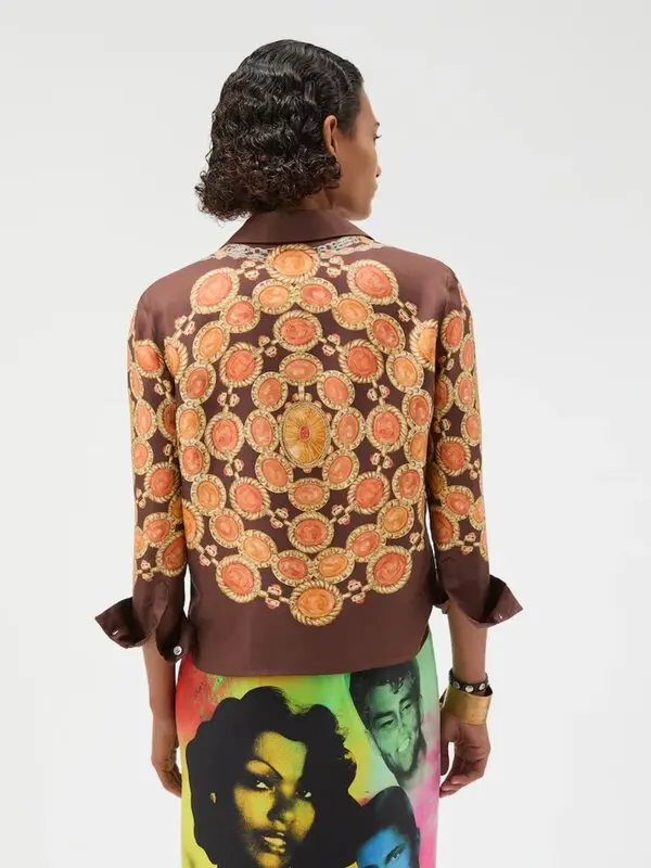 Versace Printed Silk Twill Shirt - Brown