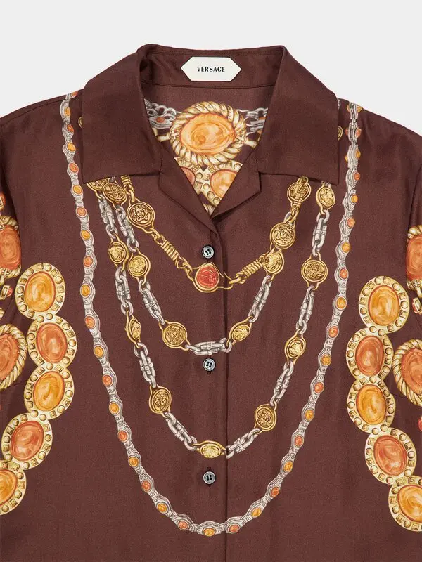 Versace Printed Silk Twill Shirt - Brown