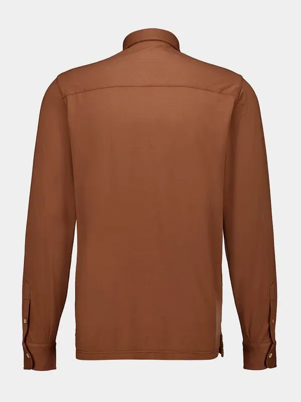 Fedeli Sienna Knitted Cotton Long Sleeve Shirt - Brown