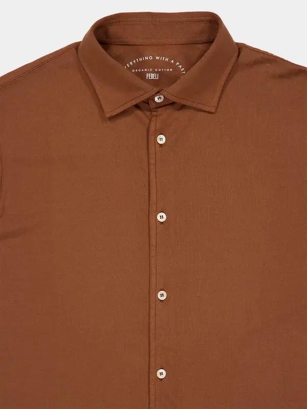 Fedeli Sienna Knitted Cotton Long Sleeve Shirt - Brown