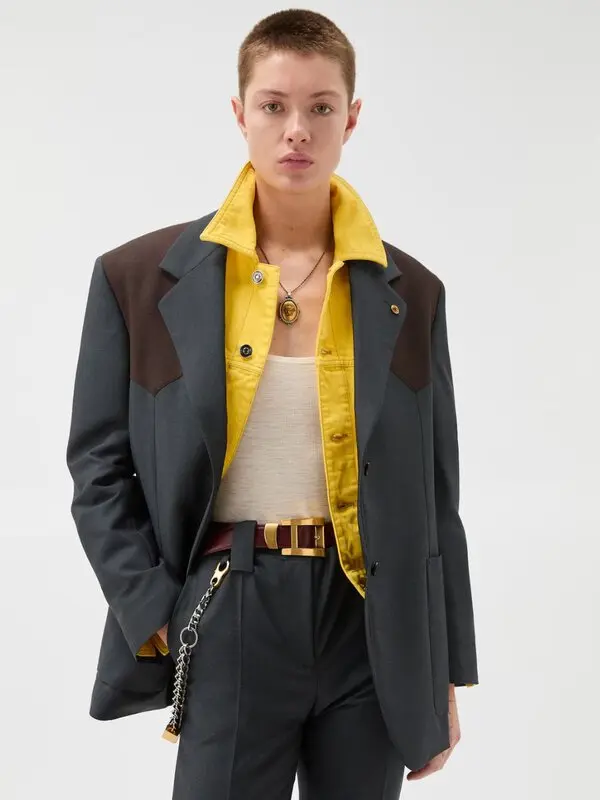 Versace Wool-mohair Blend Single-breasted Blazer With Contrast Panels