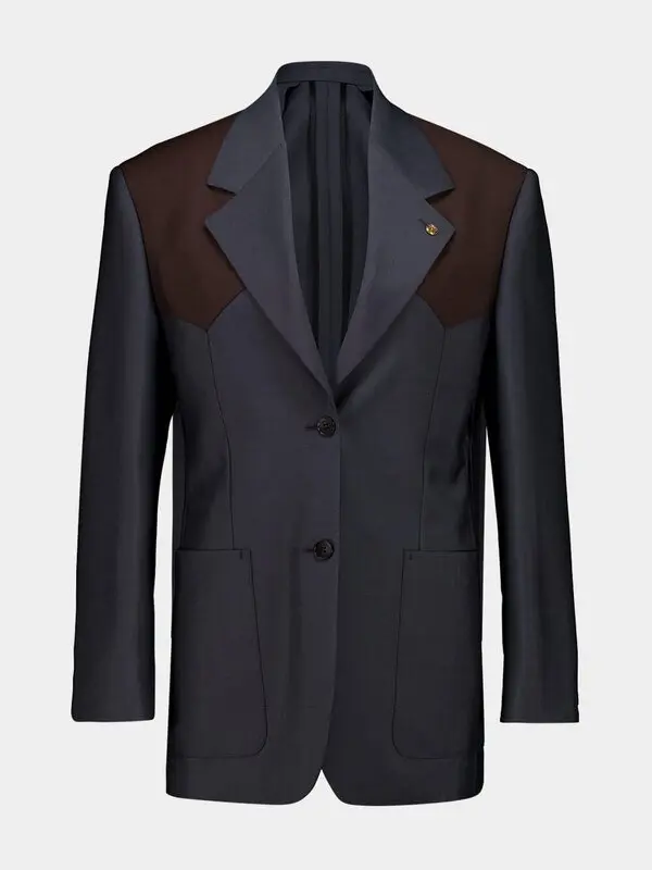 Versace Wool-mohair Blend Single-breasted Blazer With Contrast Panels