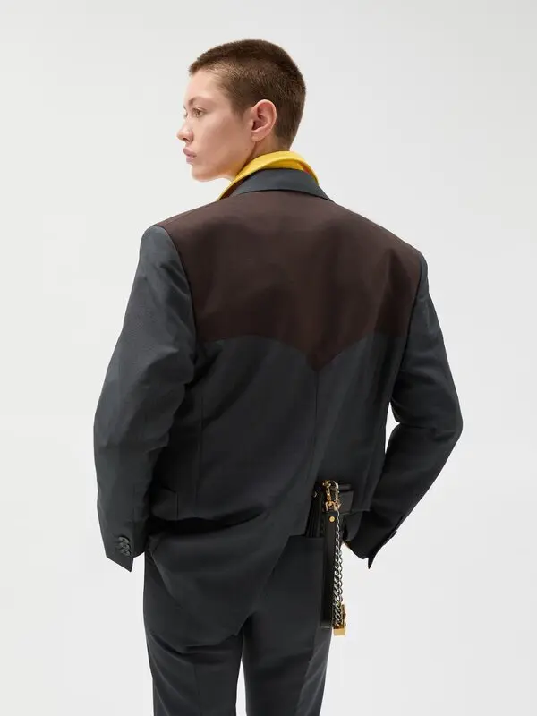 Versace Wool-mohair Blend Single-breasted Blazer With Contrast Panels