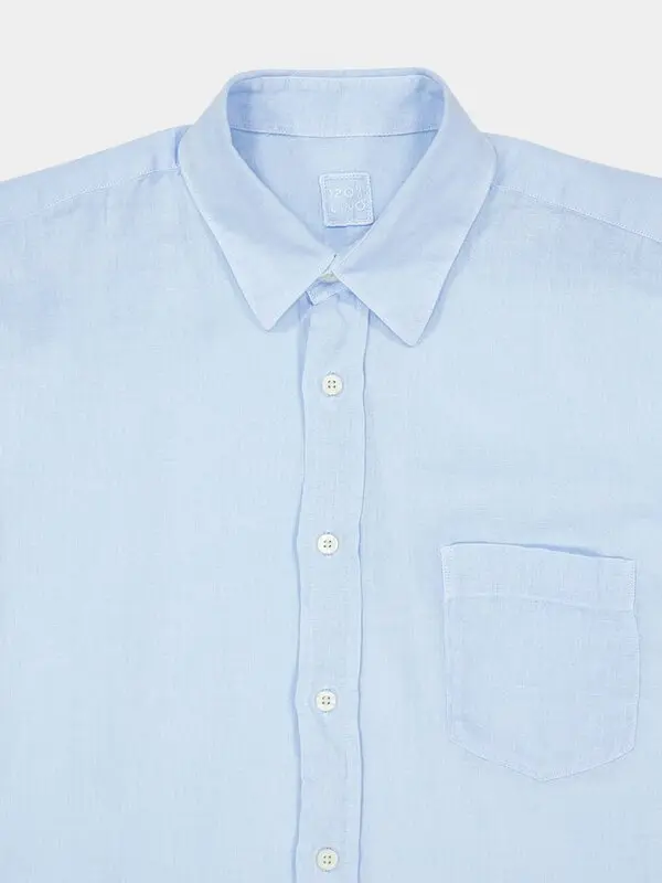 120% Lino Baby Linen Regular-fit Shirt - Blue