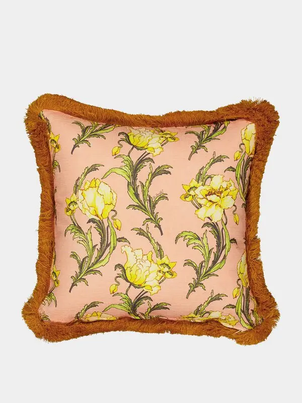 La DoubleJ Nymph Bloom Small Outdoor Cushion With Fringes - Green