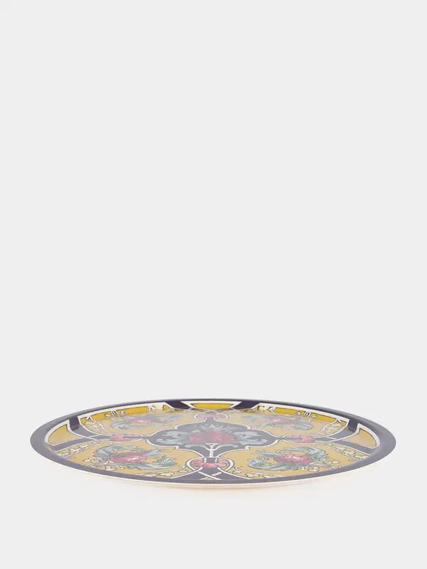 La DoubleJ Riviera Giallo Printed Round Wooden Tray Large - Multicolour