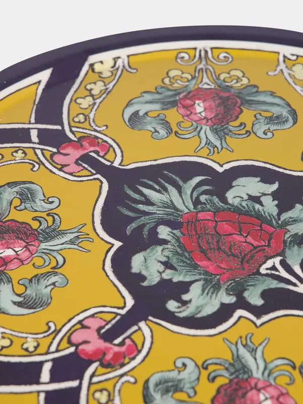 La DoubleJ Riviera Giallo Printed Round Wooden Tray Large - Multicolour