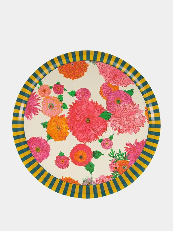 La DoubleJ Caper Printed Round Wooden Tray - Pink