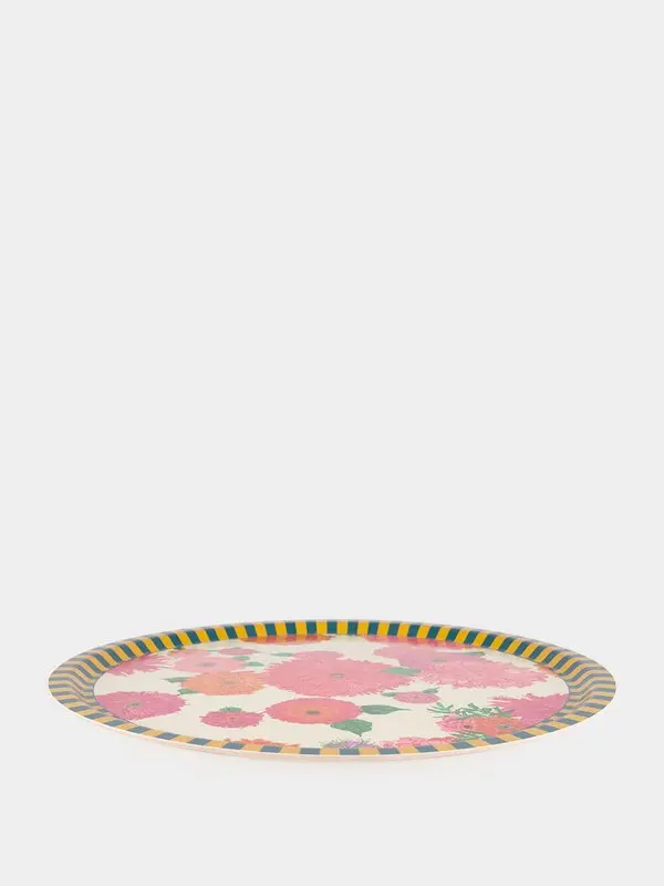 La DoubleJ Caper Printed Round Wooden Tray - Pink