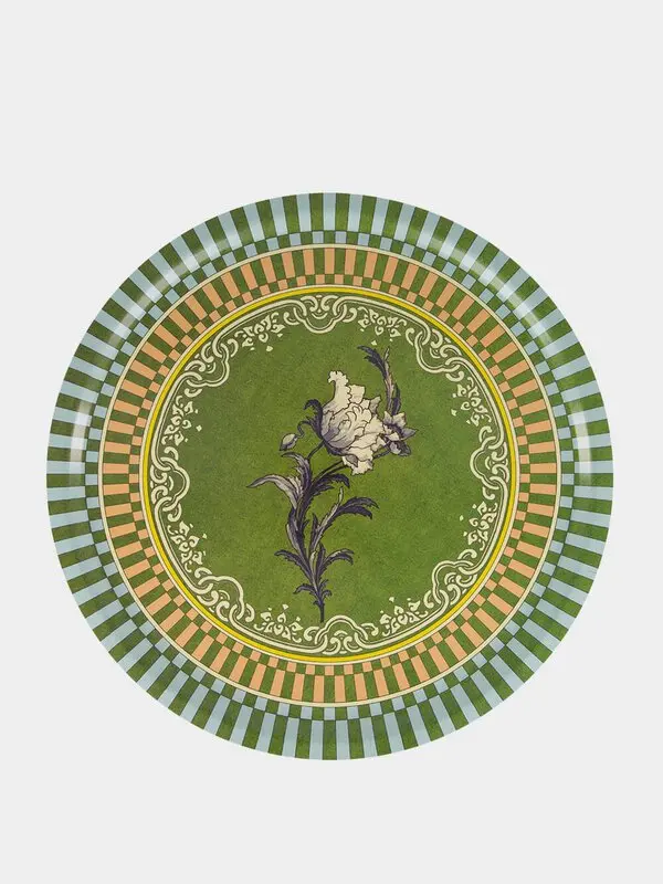 La DoubleJ Nymph Bloom Printed Round Wooden Tray Large - Green
