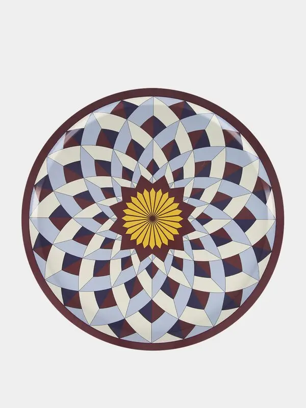 La DoubleJ Printed Round Wooden Tray - Blue