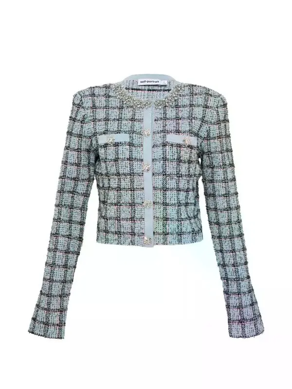 SELF-PORTRAIT Check-pattern Knit Cotton Cardigan