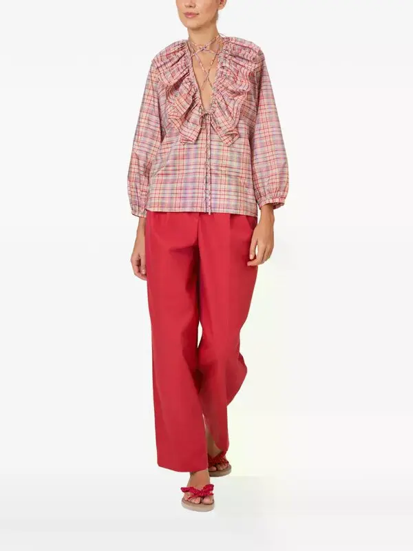 Rosie Assoulin Ruffled Plaid Blouse