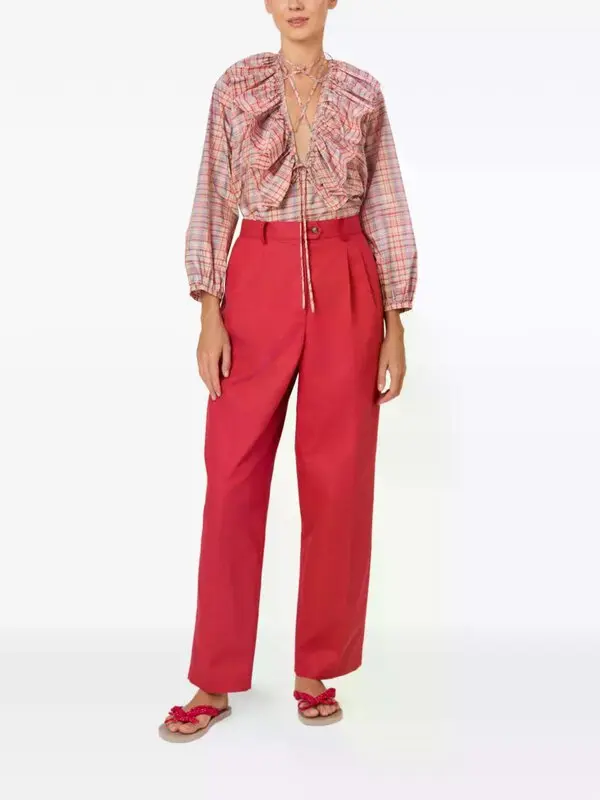 Rosie Assoulin Ruffled Plaid Blouse