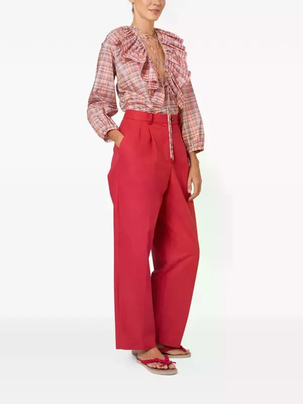 Rosie Assoulin Ruffled Plaid Blouse