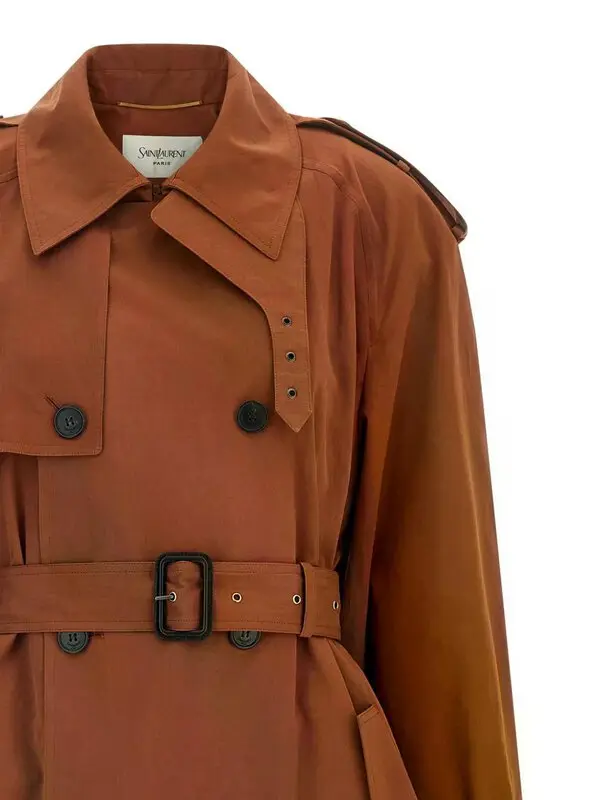 Saint Laurent Belted Double-breasted Coat - Brown