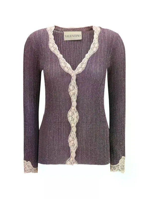 Valentino Garavani Lace-trim Cardigan - Purple
