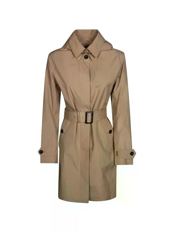 SAVE THE DUCK Belted Hooded Trench Coat - Neutrals