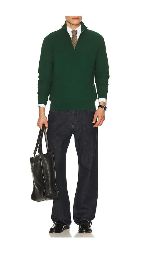 Polo Ralph Lauren Mesh-knit Cotton Quarter-zip Sweater - Green