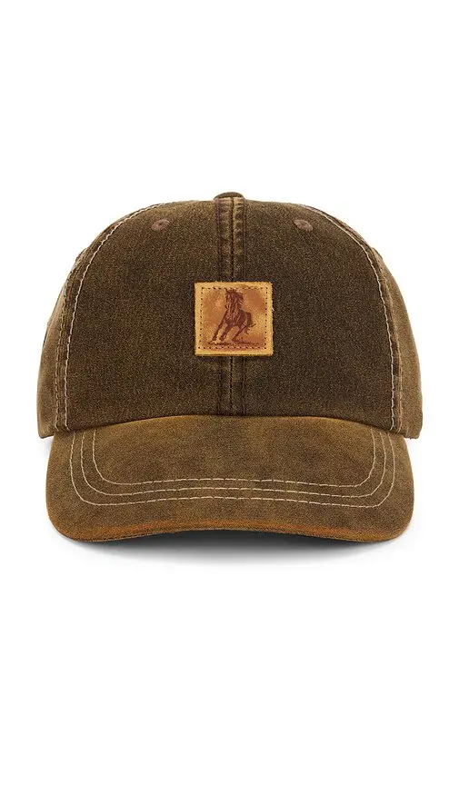 ONE OF THESE DAYS Running Horse Leather Patch Cap - Brown