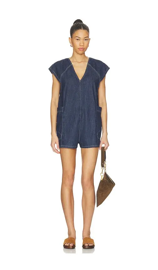 Free People Free Fall Denim Romper - Navy
