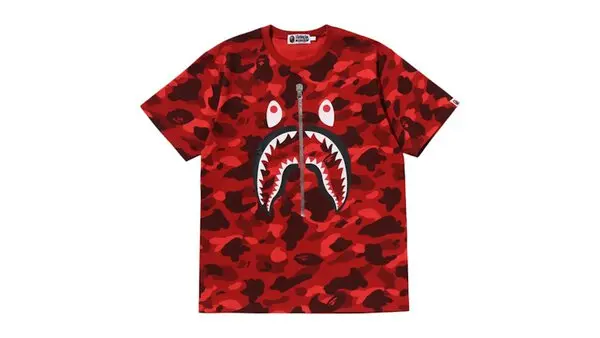 A BATHING APE Camo Shark Tee Shirt - Red