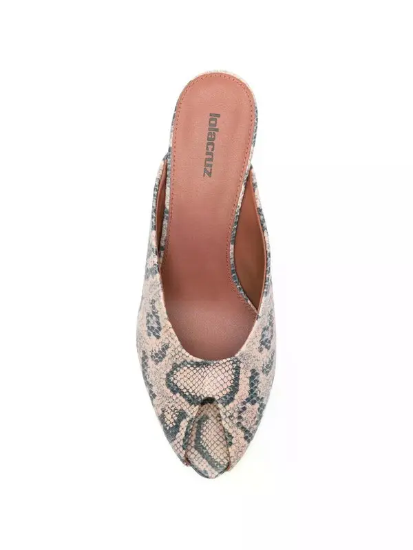 Lola Cruz Snakeskin-pattern Peep-toe Sandals