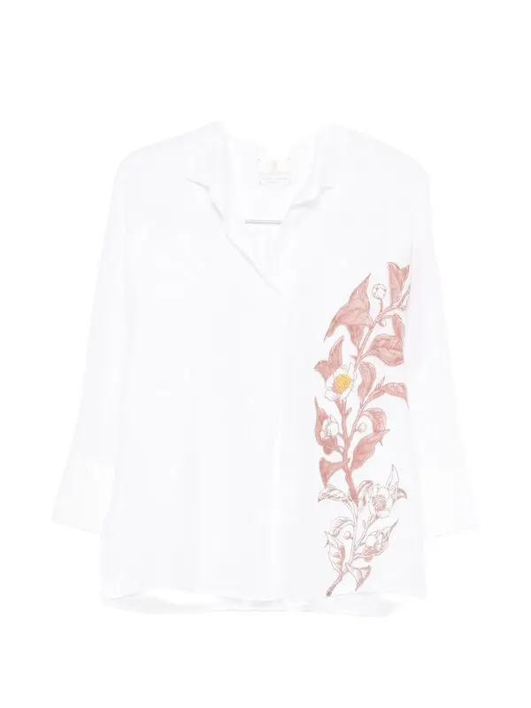 TRAME AUREE Floral Print Linen Shirt - White