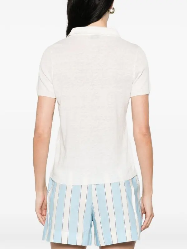 BASE Linen And Cotton Blend Polo Shirt - White