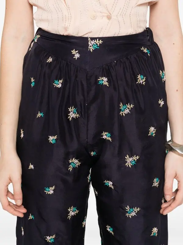 FORTE_FORTE Embroidered Silk Trousers - Blue