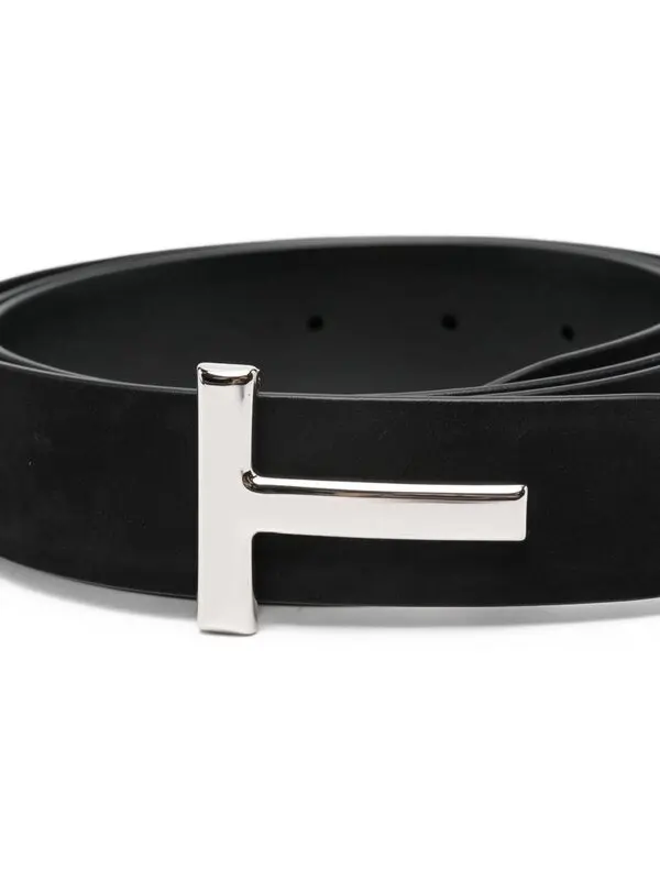 TOM FORD Leather Belt With Silver-tone Buckle - Black